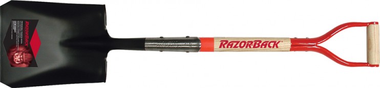 Razor-Back Square Point Shovel With Tab Socket And Rolled Step, Wood ...